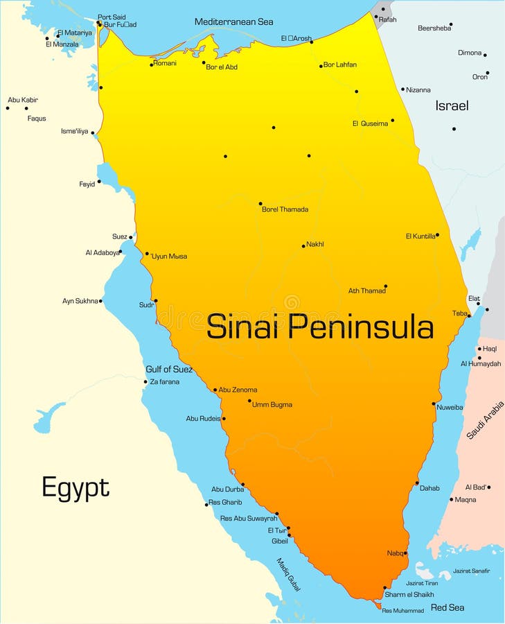 Egipto, Mapa Político De La Península Del Sinaí Ilustración del Vector ...