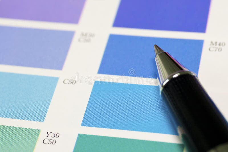 A Pen and Blue Process Color Chart Stock Image - Image of graphic ...