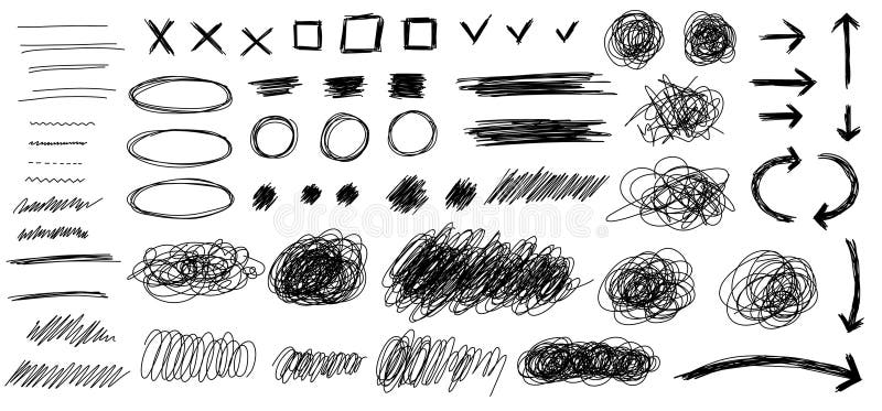 Scribble Design Elements Set. Hand Drawn Black Vector Underlines and ...