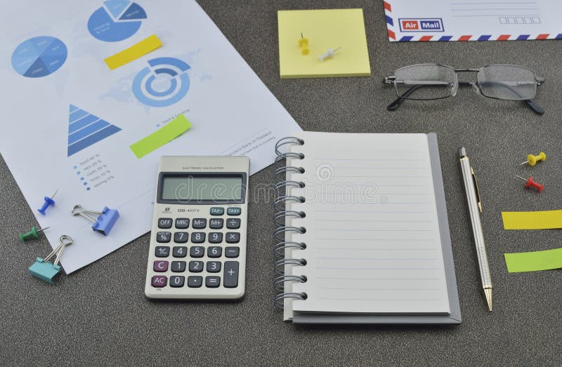 Pen, Book, Calculator, Glasses and Financial Chart and Graph Stock ...
