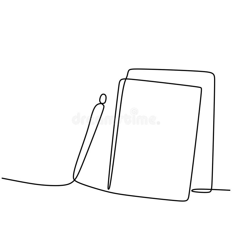 Pen, Book and Paper in Continuous One Line Art Drawing. Education ...