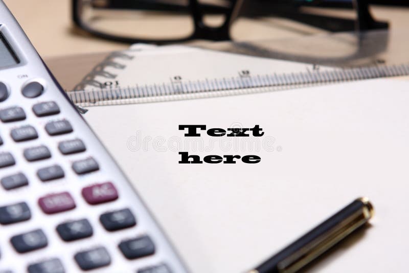 Pen ,book, Ruler, Calculator and Glasses Stock Image - Image of blank ...