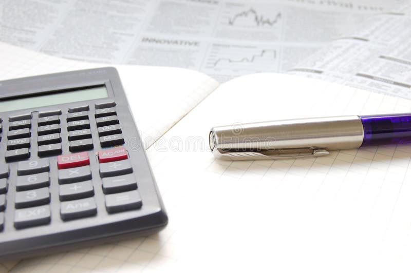 Pen, Calculator and Business Paper Stock Image - Image of copyspace ...