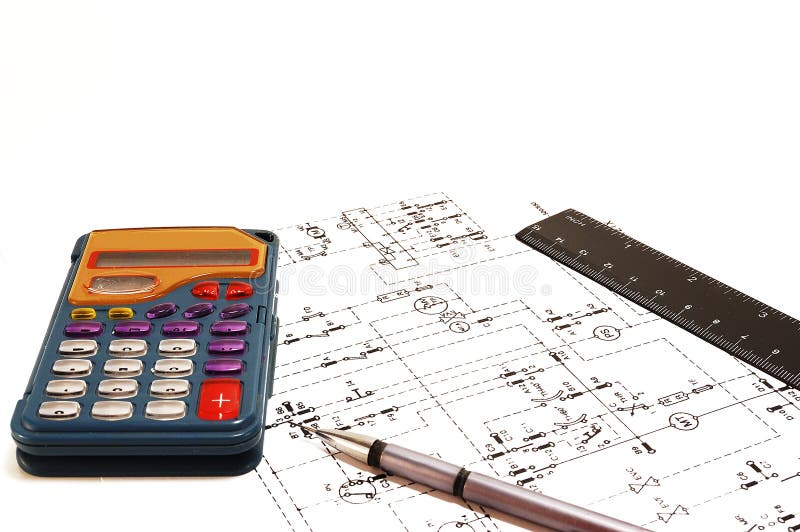 Pen, calculator and ruler stock photo. Image of paper - 12945108