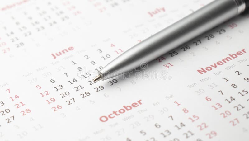 Pen on Calendar Page Closeup Stock Image - Image of meeting, deadline ...