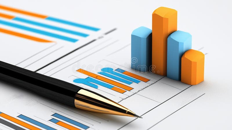 Pen and Chart on a Finance Report Stock Illustration - Illustration of ...