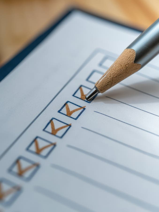 Pen Checking Off Multiple Boxes on a Checklist. Stock Image - Image of ...