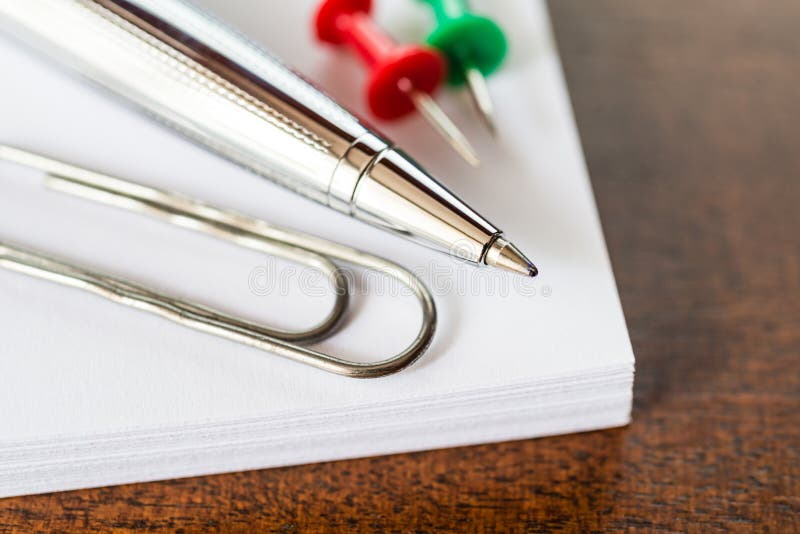 Pen and clips closeup stock photo. Image of medium, document - 45573206
