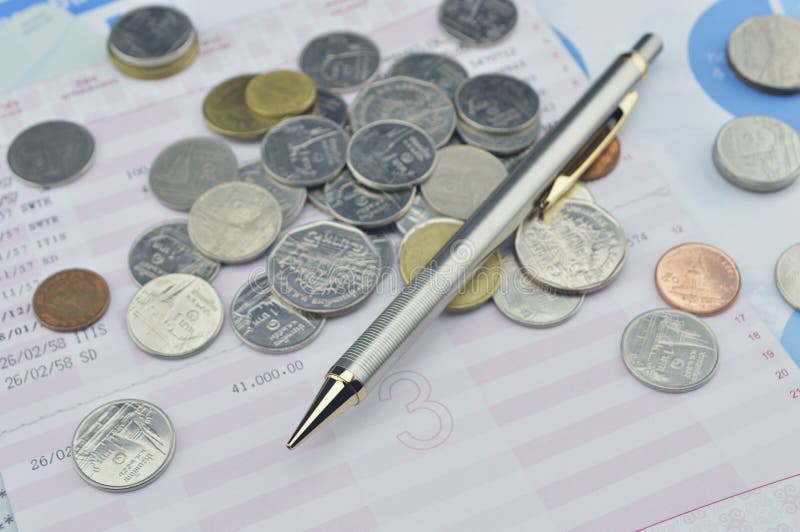 Pen and Coin on Saving Book Stock Photo - Image of coin, saving: 53608258