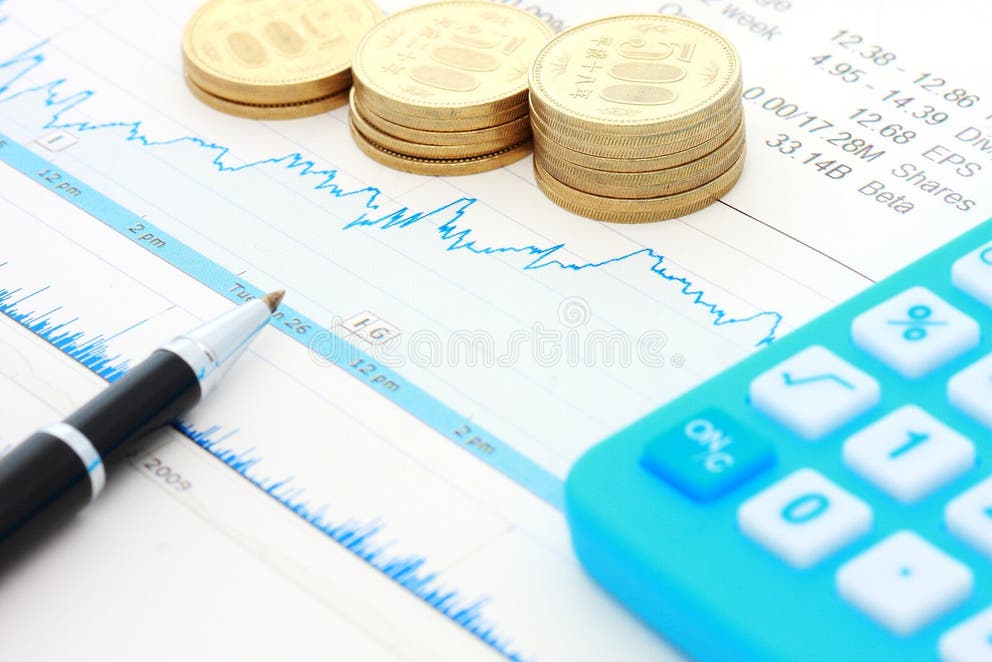 Pen coins and chart stock image. Image of index, investment - 12818593