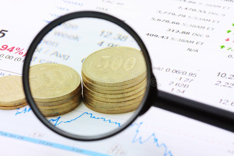Pen coins and chart stock image. Image of index, investment - 12818593