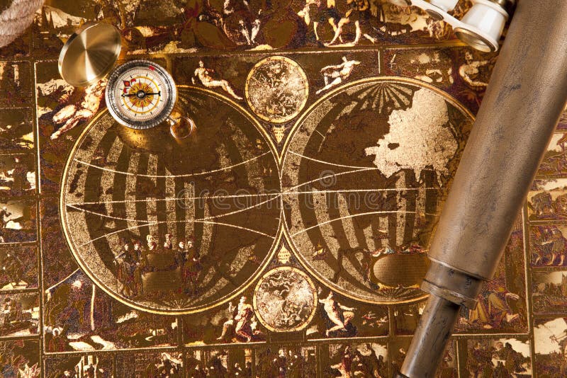 Antique Compass and Old Map Stock Image - Image of lost, searching ...