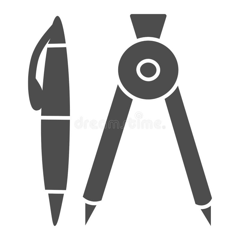 Pen and Compass Solid Icon, Stationery Concept, School Educational ...