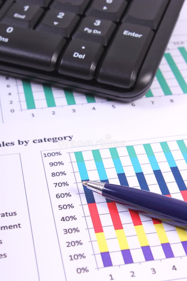 Pen and Computer Keyboard on Financial Graph, Business Concept Stock ...