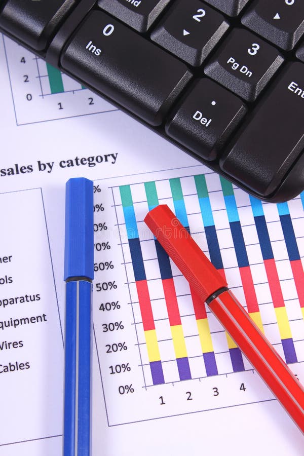 Pen and Computer Keyboard on Financial Graph, Business Concept Stock ...