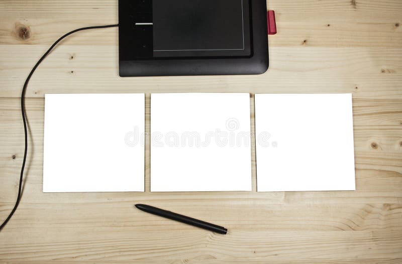 Pen Computer and Three Papers Stock Photo - Image of business, office ...
