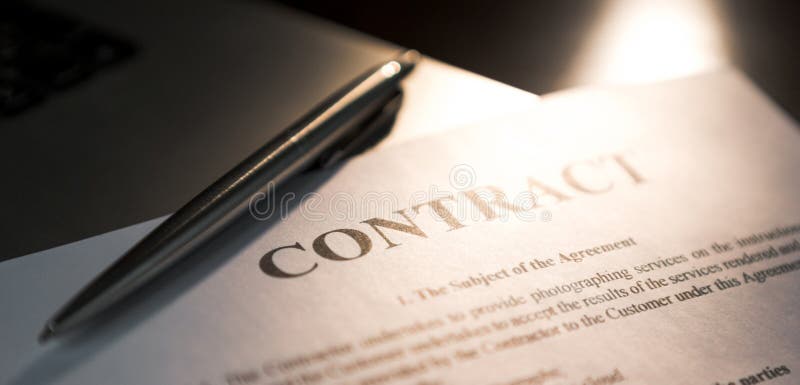 The Pen and Contract are on the Laptop Stock Image - Image of court ...