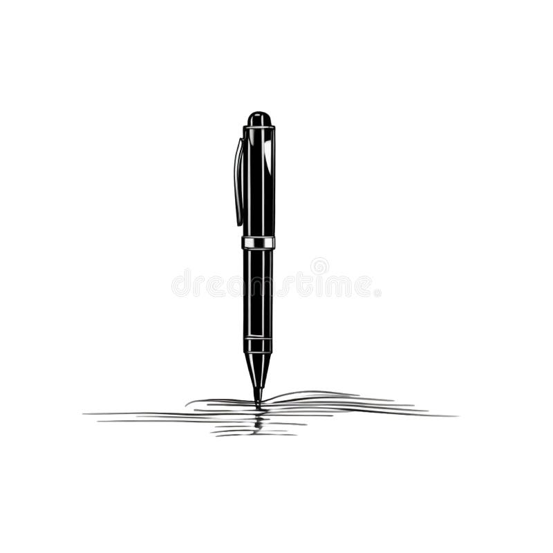 A Pen is Depicted Standing Vertically with a Few Lines Beneath it ...