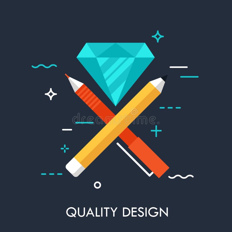 Pen, Pen and Diamond Flat Design Banner. Concept of Quality, Creative ...