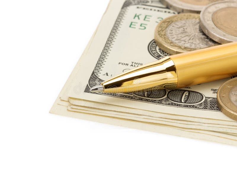 Pen on Dollar Money Banknotes Stock Photo - Image of retro, currency ...