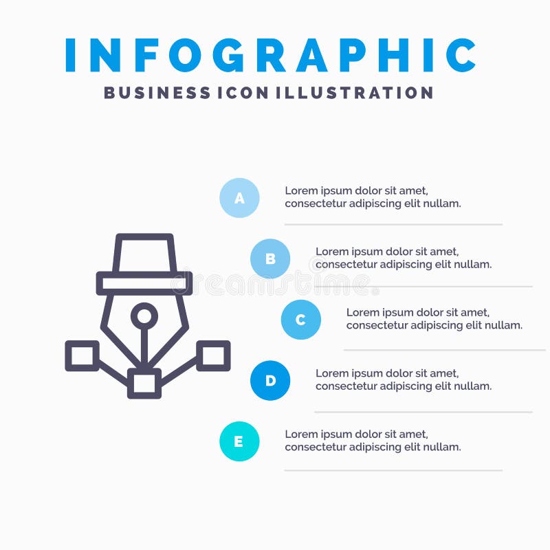 Pen, Drawing, Art, Design, Draw Line Icon with 5 Steps Presentation ...