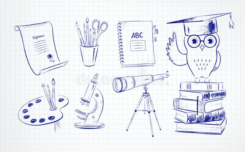 Pen Drawing of Education Symbol Objects Stock Vector - Illustration of ...