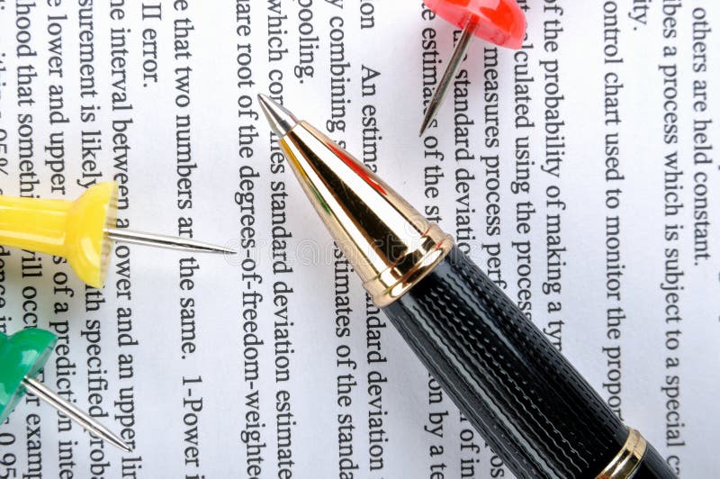 Pen and Drawing Pin on Text Stock Image - Image of analysis, drawing ...