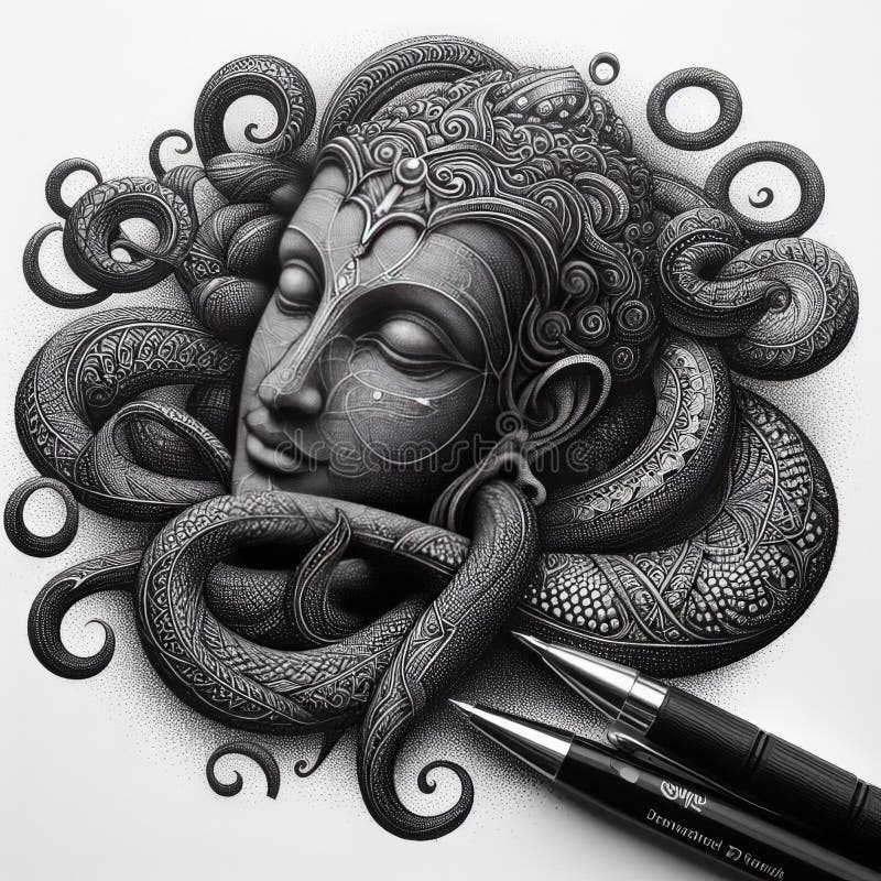 Pen Drawing a Precise and Intricate Drawing Made Wi Stock Illustration ...