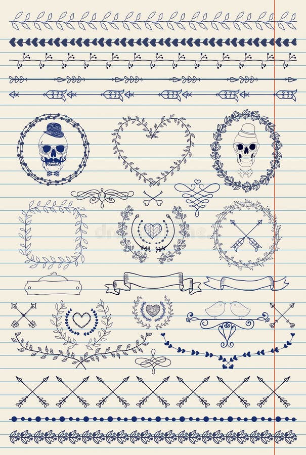 Pen Drawing Seamless Borders and Design Elements Stock Vector ...