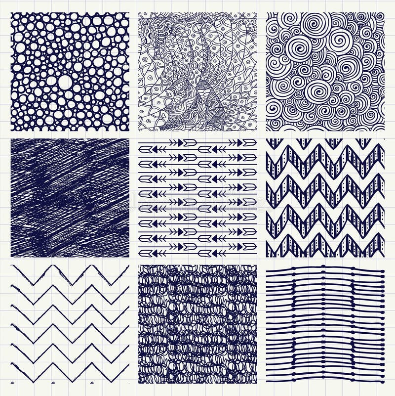 Pen Drawing Seamless Textures Stock Vector - Illustration of artistic ...