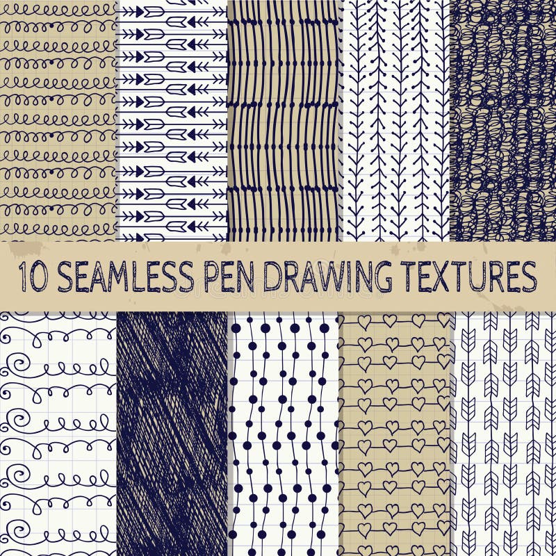 Pen Drawing Seamless Textures Stock Vector - Illustration of endless ...