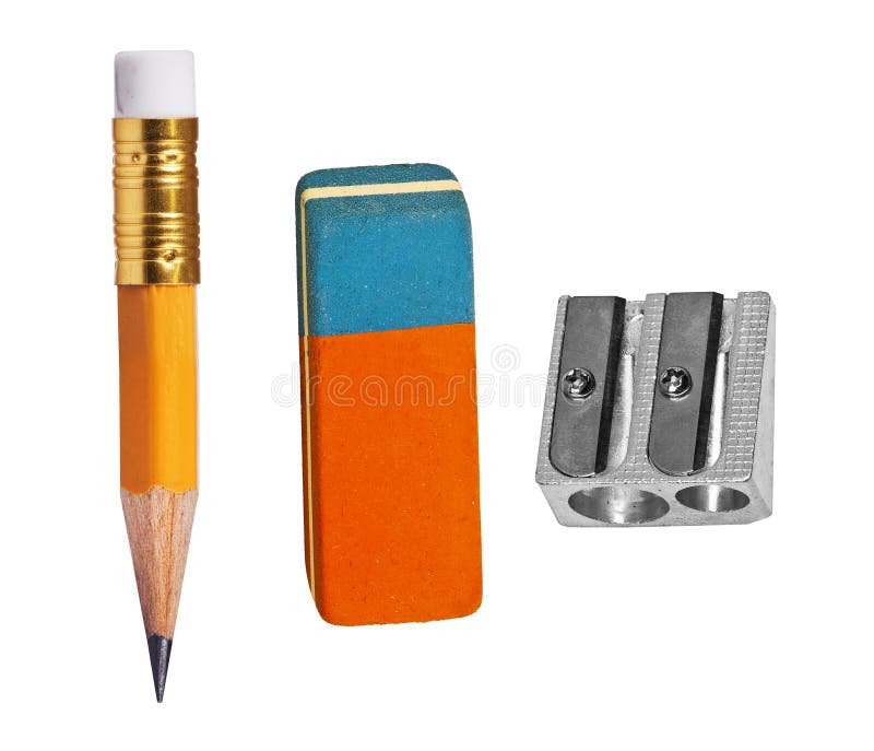 Pen, eraser and sharpener stock photo. Image of color - 18401280