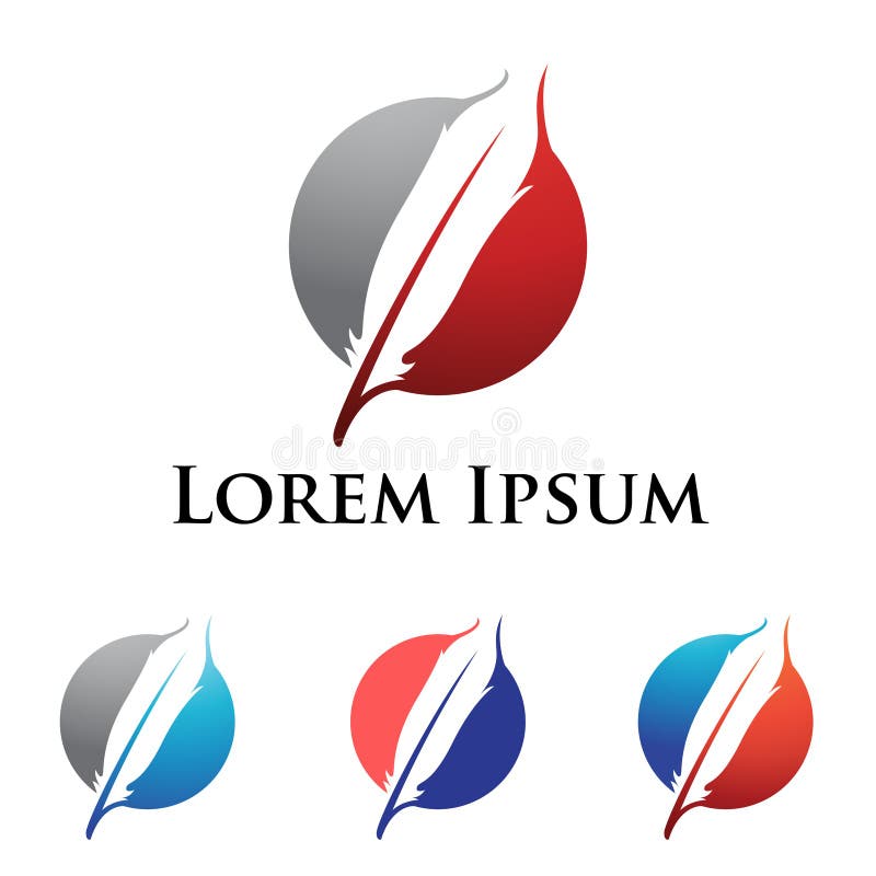 Pen Feather in Circle Negative Space Logo Template Stock Vector ...