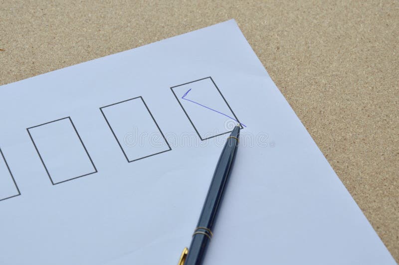 Pen Filled Correct Sign In The Blank On Paper Stock Image - Image of ...