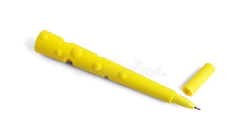 The Pen in the Form of Cheese is Isolated on a White Background Stock ...