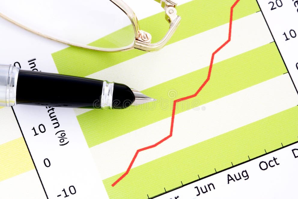 Pen and Glasses on Positive Earning Graph Stock Photo - Image of ...