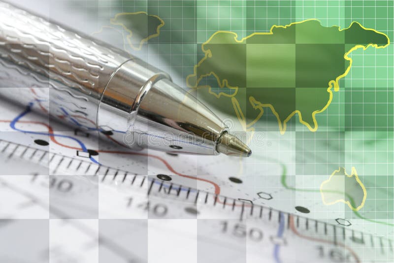 Pen, graph and map stock image. Image of data, abstract - 167319973