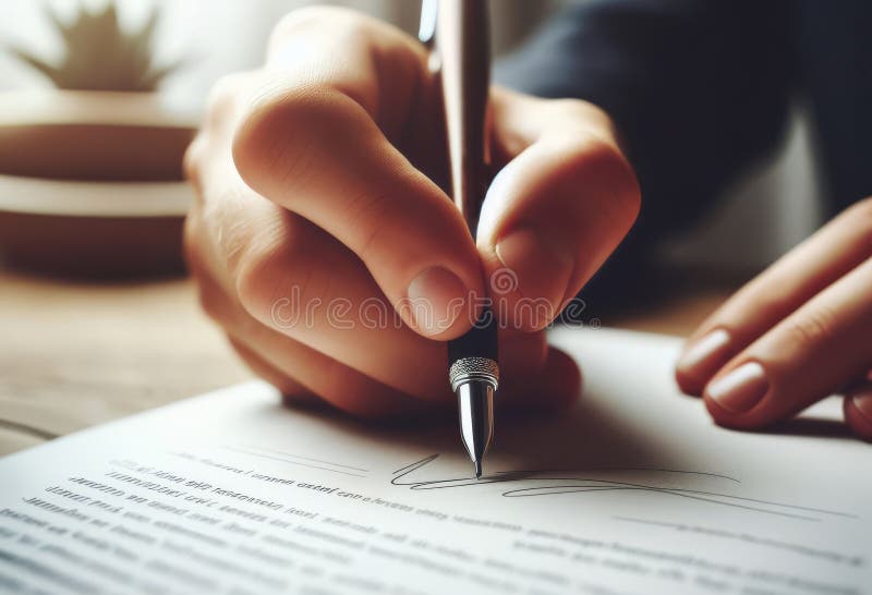 Pen in Hand Signs a Agreement Document Stock Illustration ...