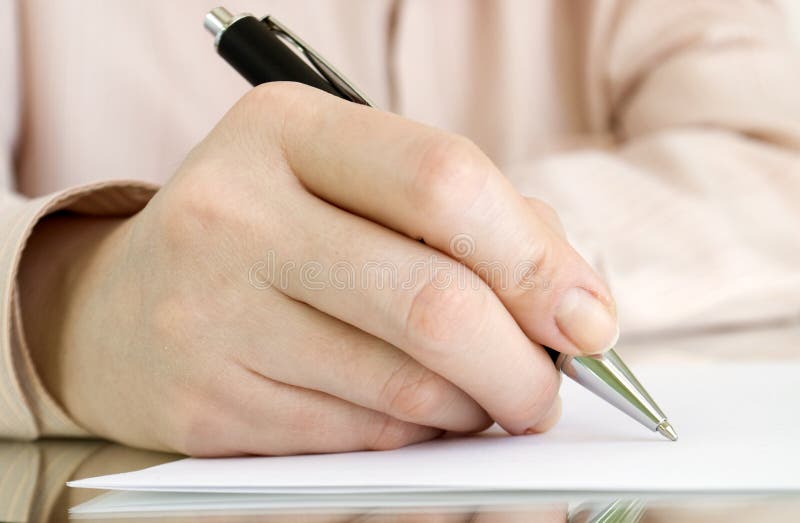 Pen in Hand Writing on the Page Stock Image - Image of finger ...