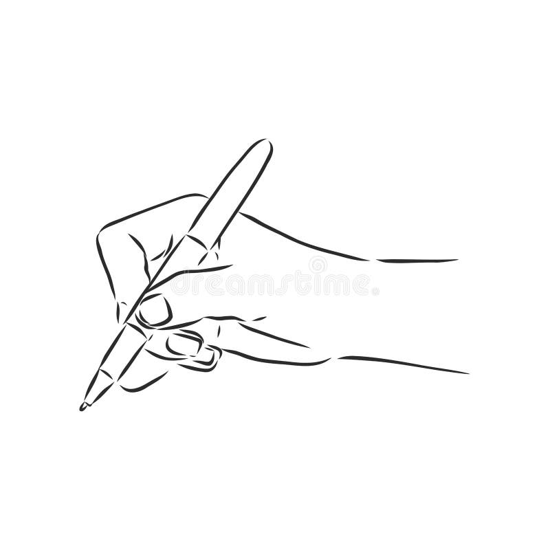 Pen in Hand, Writing Vector Sketch Illustration Stock Vector ...