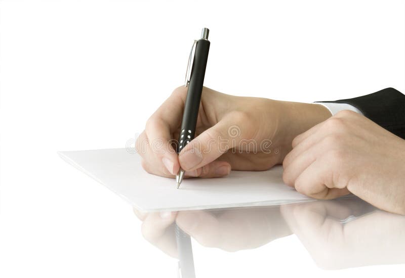 Pen in Hand Writing on the White Page Stock Photo - Image of person ...
