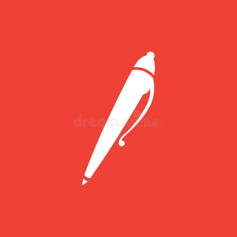 Pen Icon on Red Background. Red Flat Style Vector Illustration Stock ...