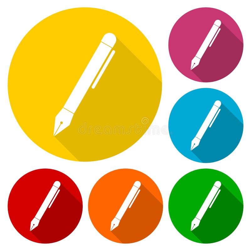 Pen Icons Set with Long Shadow Stock Vector - Illustration of element ...