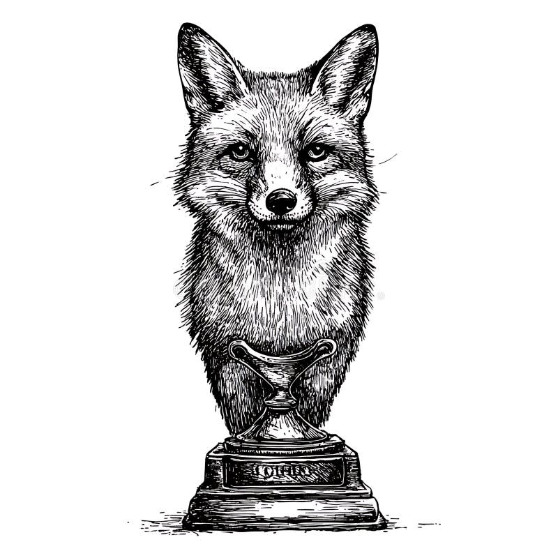 Pen-and-ink Drawing of a Fox Bust on a Trophy Stock Illustration ...
