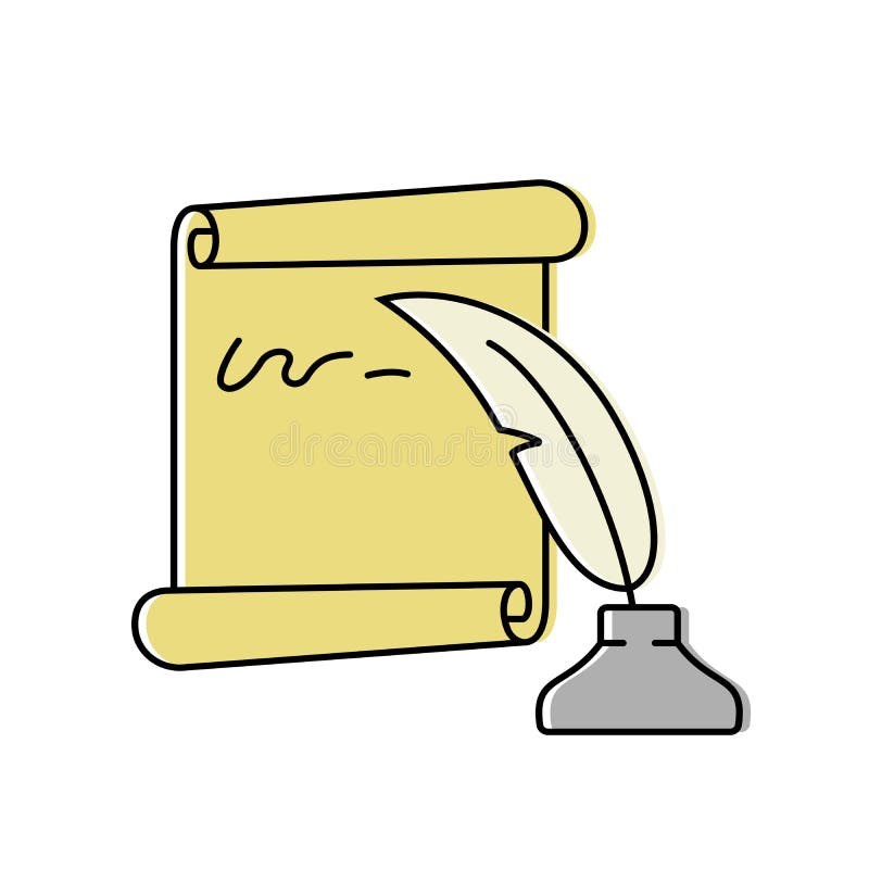 Pen, Ink and Manuscript. Color Vector Illustration in Flat Style Stock ...