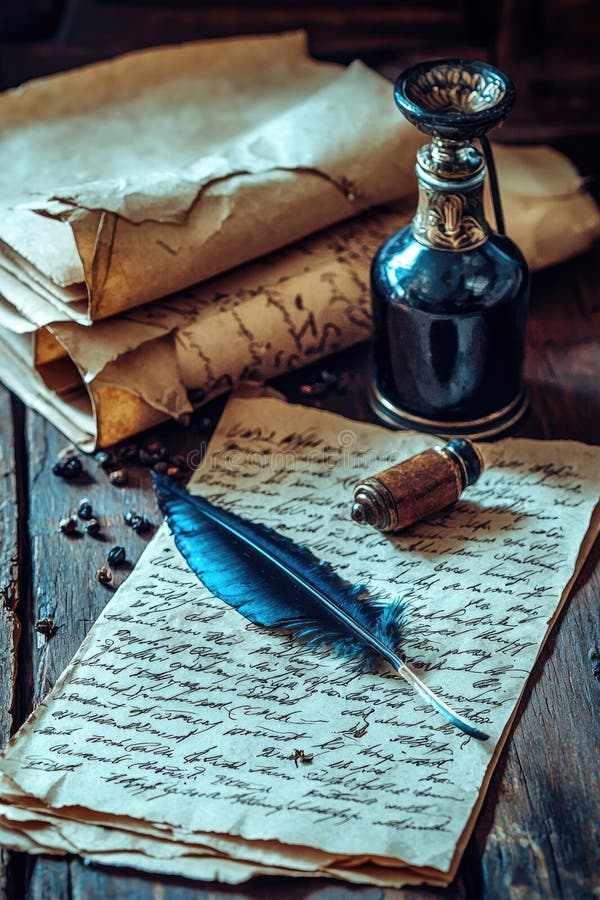 Pen Ink and Papyrus. Selective Focus Stock Photo - Image of inkwell ...