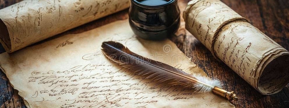 Pen Ink and Papyrus. Selective Focus Stock Photo - Image of handwritten ...