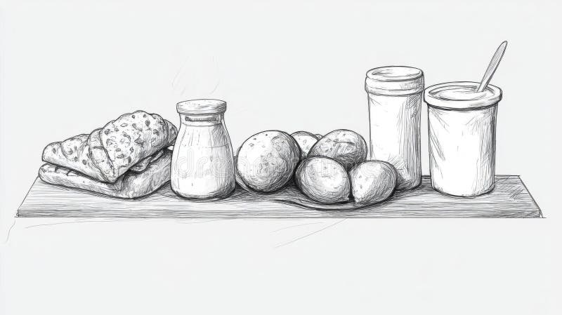 A Pen and Ink Still Life of a Breakfast Table Setting Stock ...