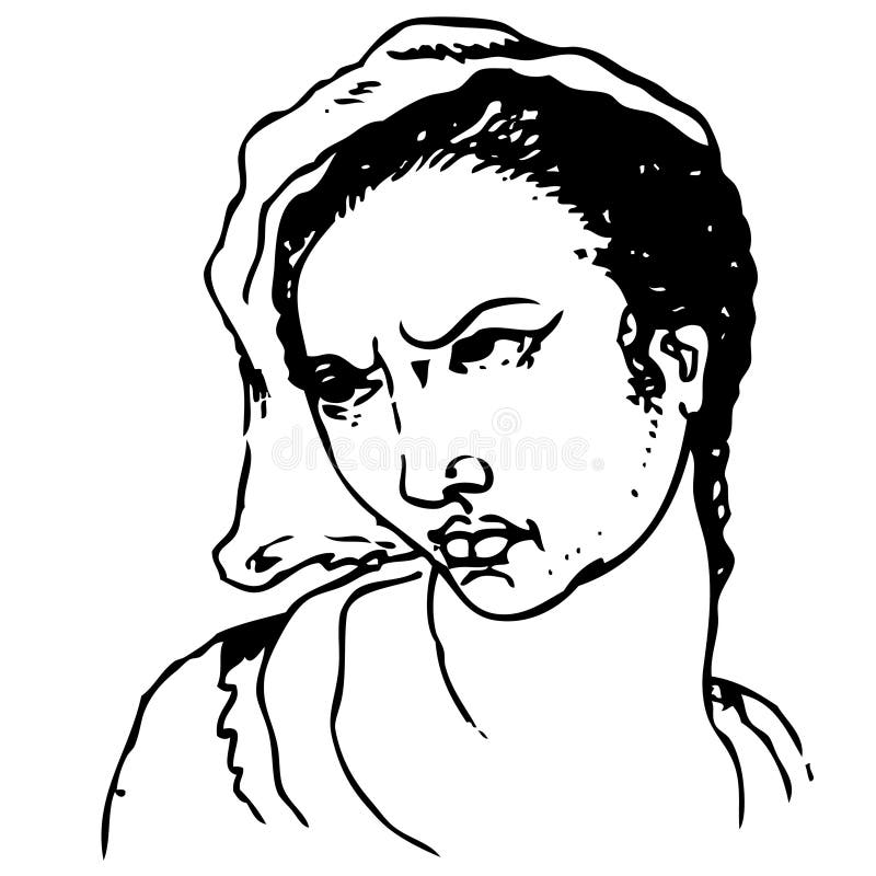 Pen & Ink Woman s Face stock illustration. Illustration of lady - 14147724