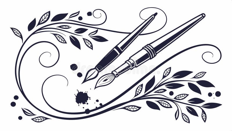 Pen and Inkwell, Calligraphy Tools and Writing Instrument Vector Design ...